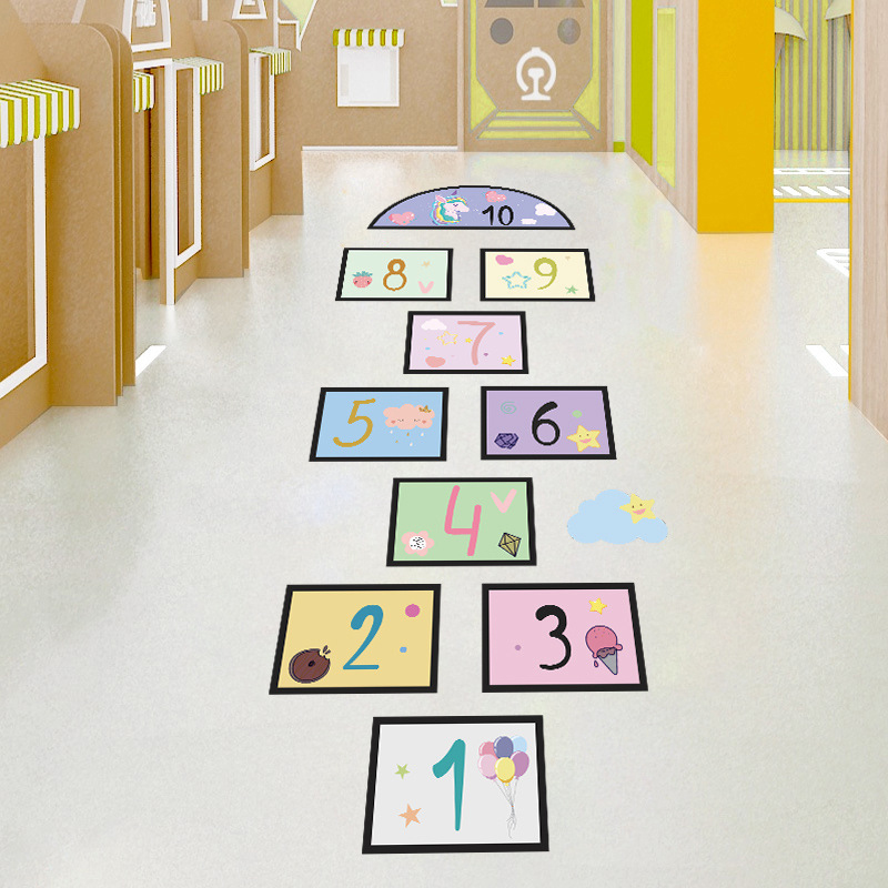 HOPSCOTCH REMOVABLE FLOOR Stickers Number Game Kindergarten Cartoon ...