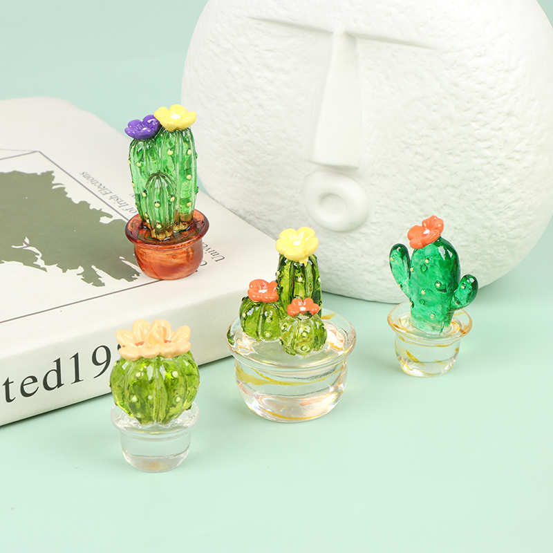 Glass Cactus Figurines Ornaments Mini Bonsai Decor Cute Miniature ...