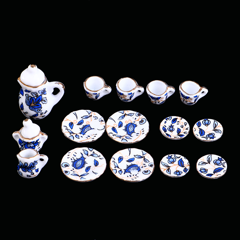 15Pcs 1:12 Dollhouse Miniature Tableware Porcelain Ceramic Tea Cup DL ...