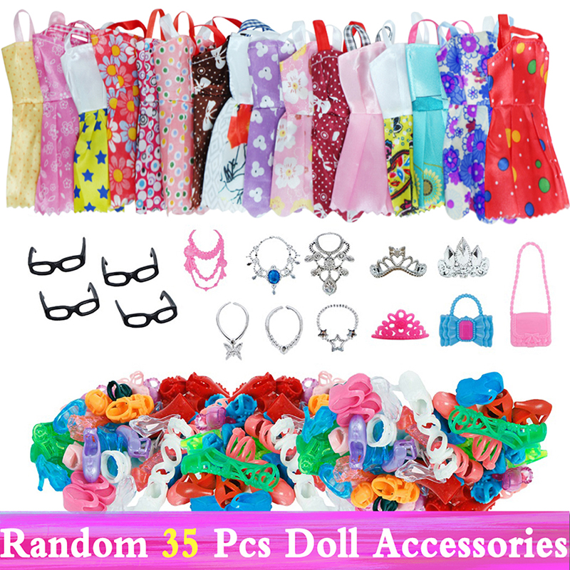 Random 35Pcs/set Doll Accessories for 30cm 1/6 Doll Shoes Dress Glasses ...