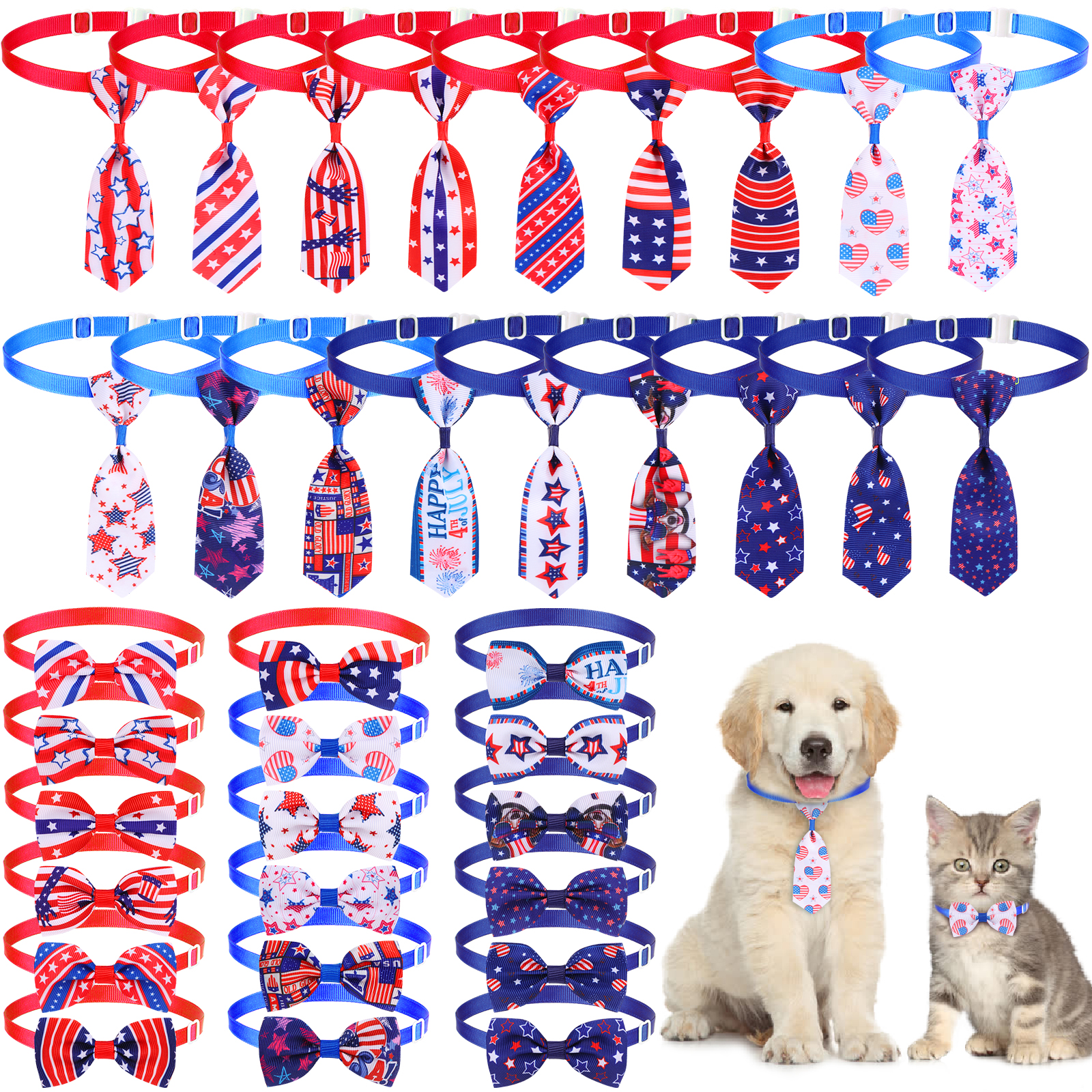 36Pcs 4th of July Dog Bowtie Collars Set Independence Day Pet Neckties