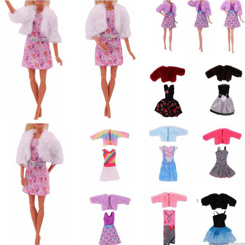 2Pcs/set Fashion Doll Plush Coat Dress Doll Clothes For 1/6 Doll Accessories Pe