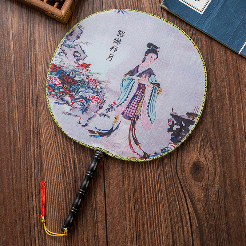 Round Hand Fan Chinese Style Vintage Printing Silk Fan Wedding Dance ...
