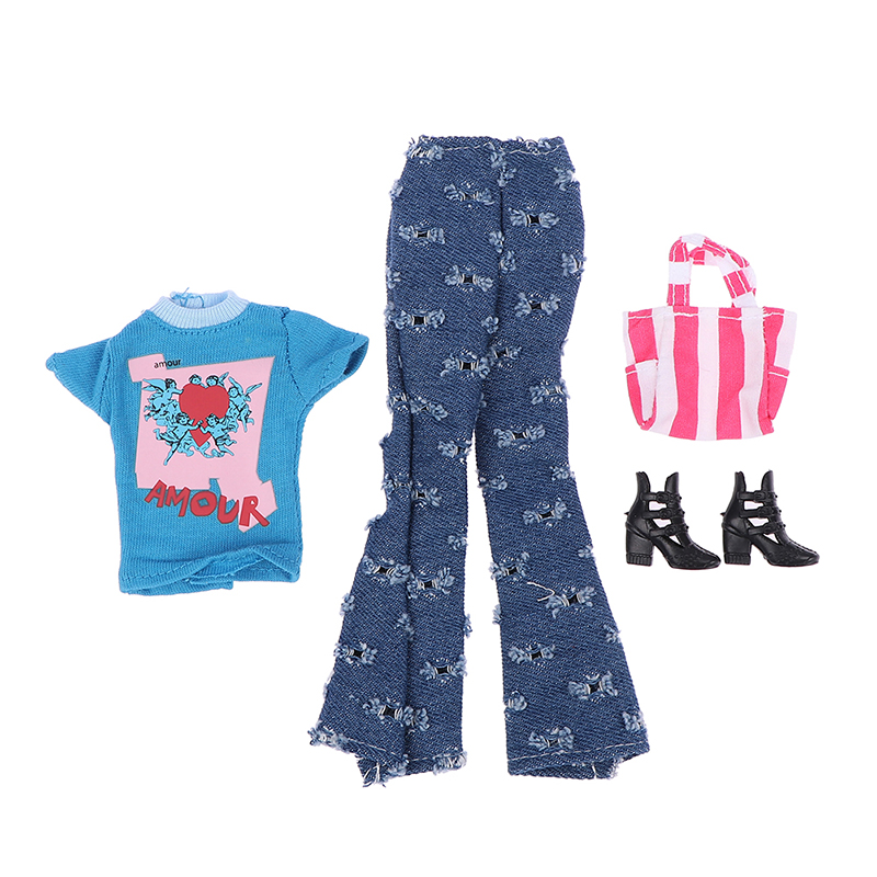4pcs Set Fashion Print Cloths for 30cm 1/6 Doll Girls gift Dolls Accessories Pe