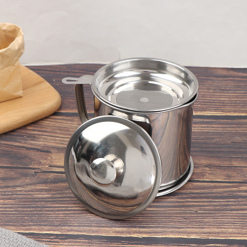 1.3L Stainless Steel Oil Strainer Pot Container Jug Storage Can Cooking Oil P ba
