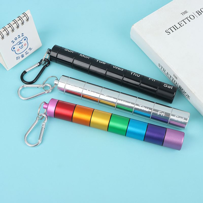 Metal Weekly Pill Box Split within 7 Days Modern Keychain for Medicine Organi Th