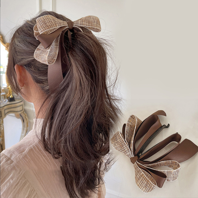 Ribbon Bow Banana Clip Joue épingles de cheveux perles Barrette Femmes ...