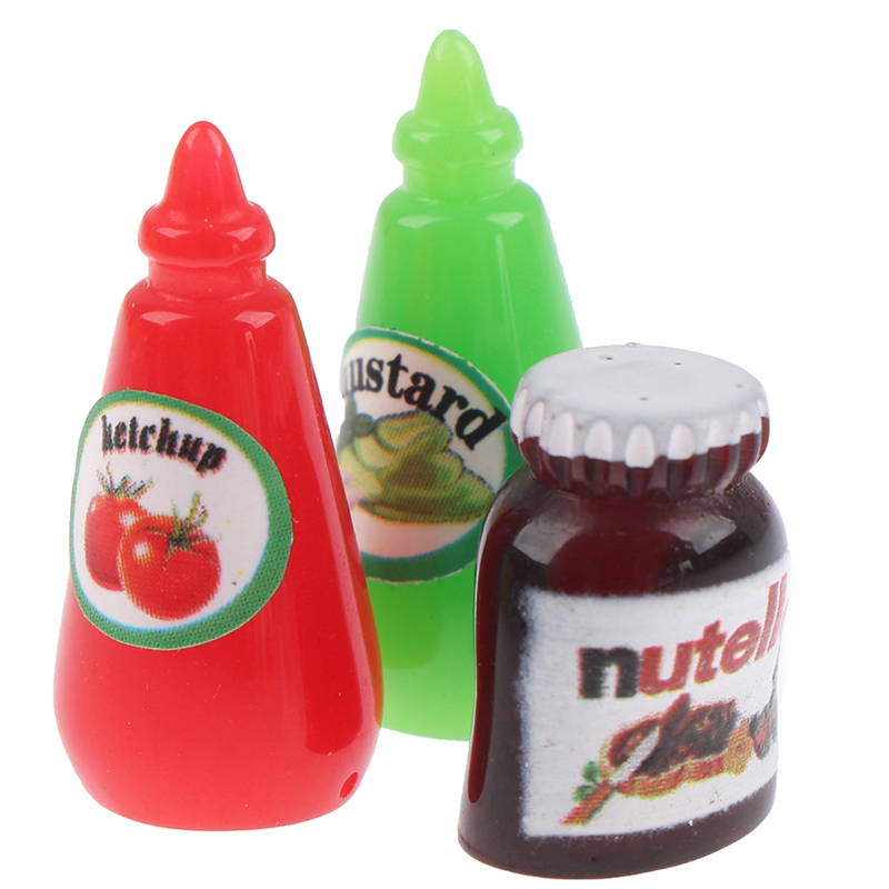 3Pcs Dollhouse Simulation Ketchup Fruit Sauce Mustard Kitchen Seasoning ...