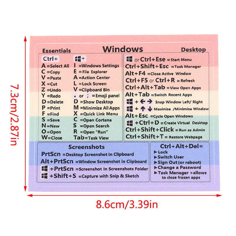 WINDOWS KEYBOARD REFERENCE Shortcut Cheat Sheet Sticker Water Proof ...