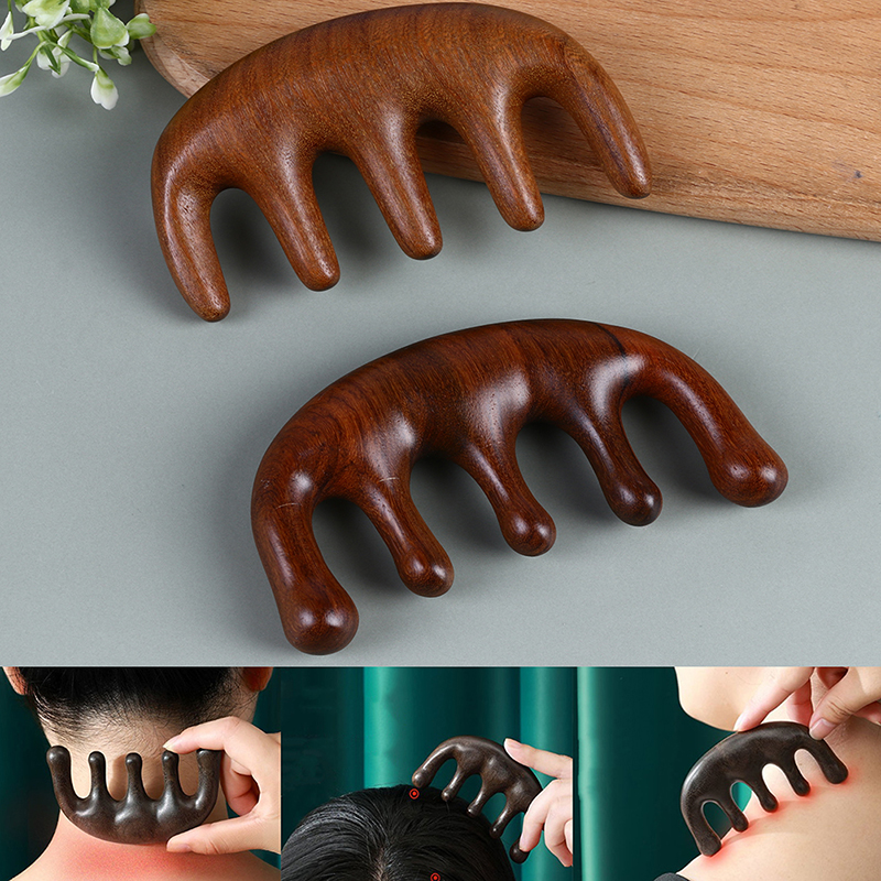 1PCS Meridian Massage Comb Five-Tooth Handleless Wooden Point ...