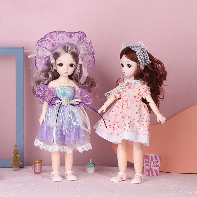 30cm 23 Movable Joint Dress Up Doll With 3D Big Eyes Beautiful DIY Decoration Pe