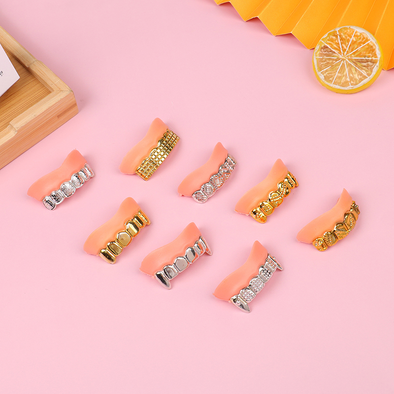 2PCS Halloween costumes electroplated gold and silver false teeth ...