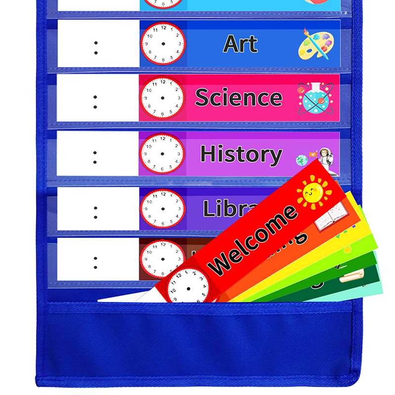 DAILY SCHEDULE POCKET Chart School Classroom With Card Oxford Cloth 14 ...