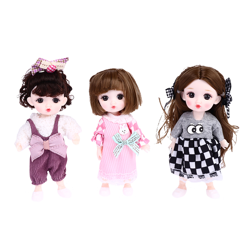 16-17cm Movable Joints Princess Dolls Full Set Clothes Shoes Wig Makeup Toys ba