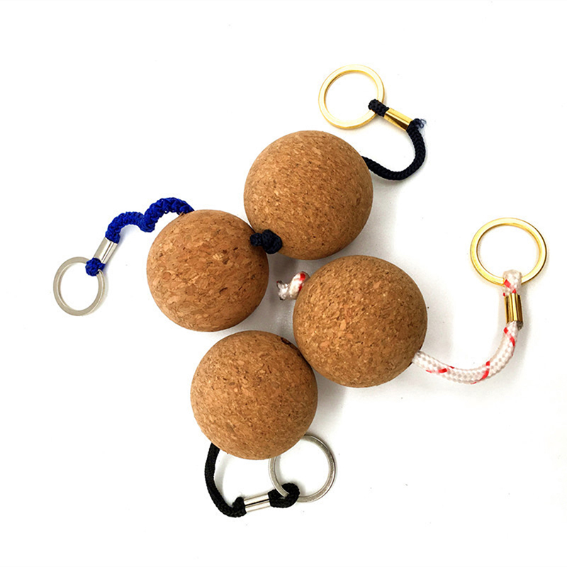 1Pcs 50mm Floating Cork Ball Key Ring Sailing Boat Buoyant Rope Wooden Keyc~p Th