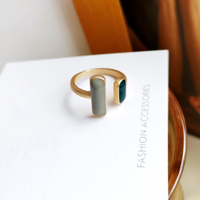 Vintage Fashion Opal Stone Wedding Open Adjustable Stamp Silver Ring ...