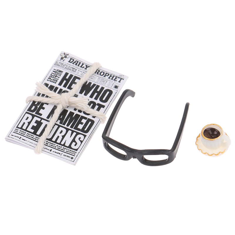 1Set 1:12 Dollhouse Miniature Newspaper Glasses Model Magazines Books ...