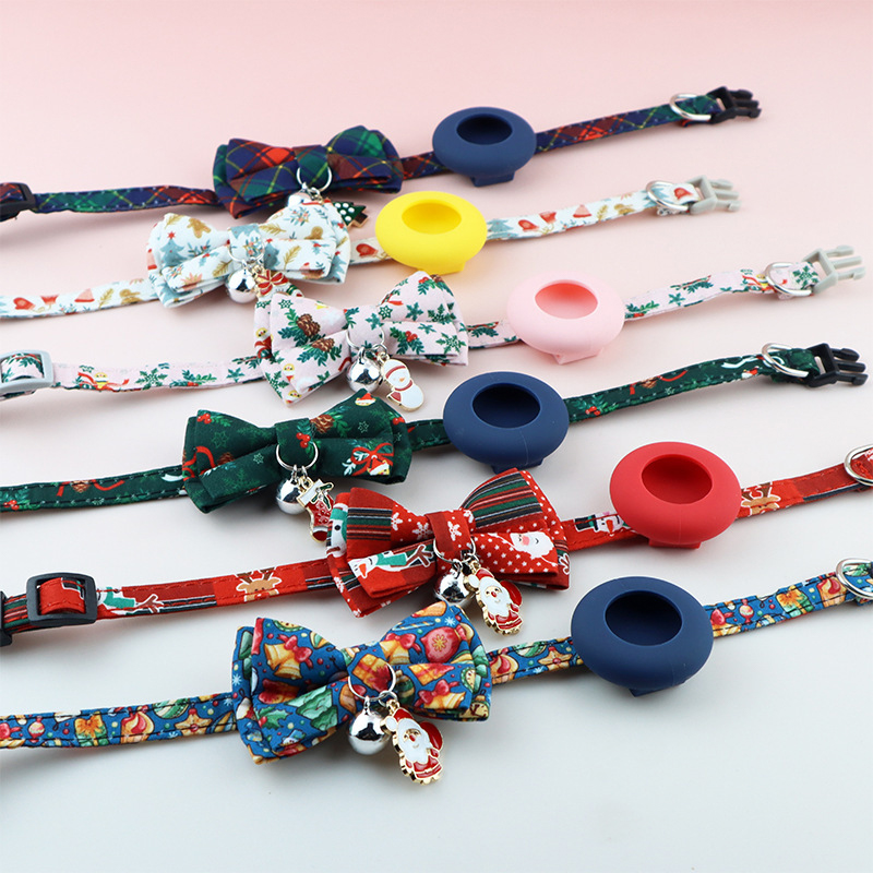 Airtag Case Collar Protective Case Airtag Christmas Bow Pet Cat Collar With Bell