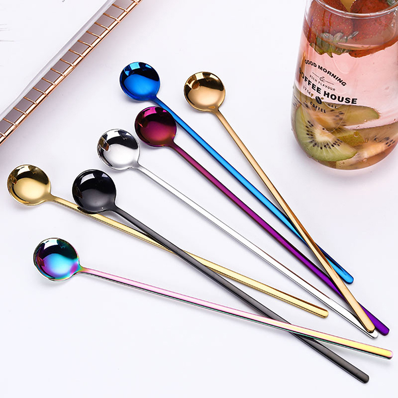 Rainbow Color Coffee Tea Stir Spoon Long Handle Ice Cream Dessert ...
