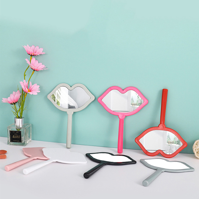 1PC Handheld Makeup Mirror Lip Shape Makeup Mirror DIY Mini Small ...