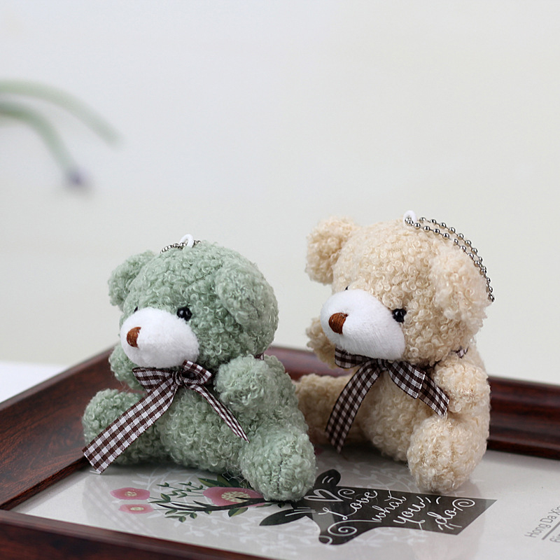 Carino orso piccolo seduto imbottito peluche giocattoli portachiavi borsa ciondolo auto bambole De BII