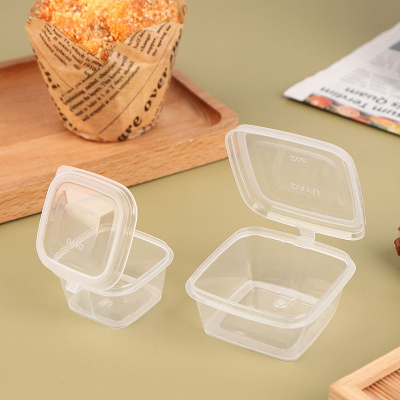 50Pcs/Pack Square Sauce Cup With Cover Clear Mini Plastic Dipping Sauce ...