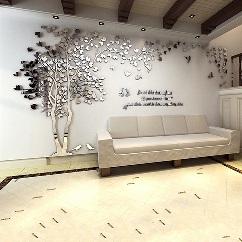 DIY Large Tree Sticker Acrylic Mirror Wall Stickers For Living Room ...