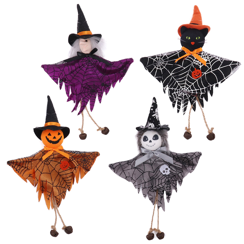 Halloween Doll Hanging Pendant Black Cat Witch Pumpkin Ghost Full Dress w/Bel Pe