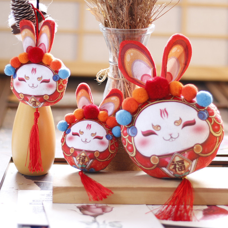 Cute Fu Rabbit Pendant Plush Pelust Boll Toy Anno del coniglio 2023 mascotte  Pe