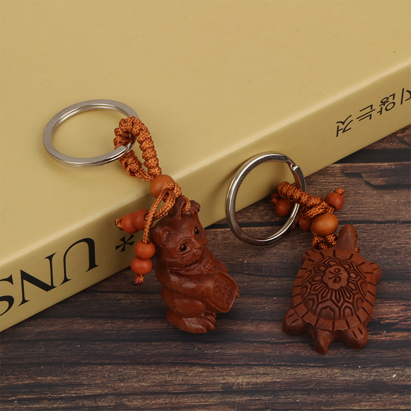 Portachiavi incisione mogano tartaruga realistica gatto fortunato portachiavi gioielli regalo