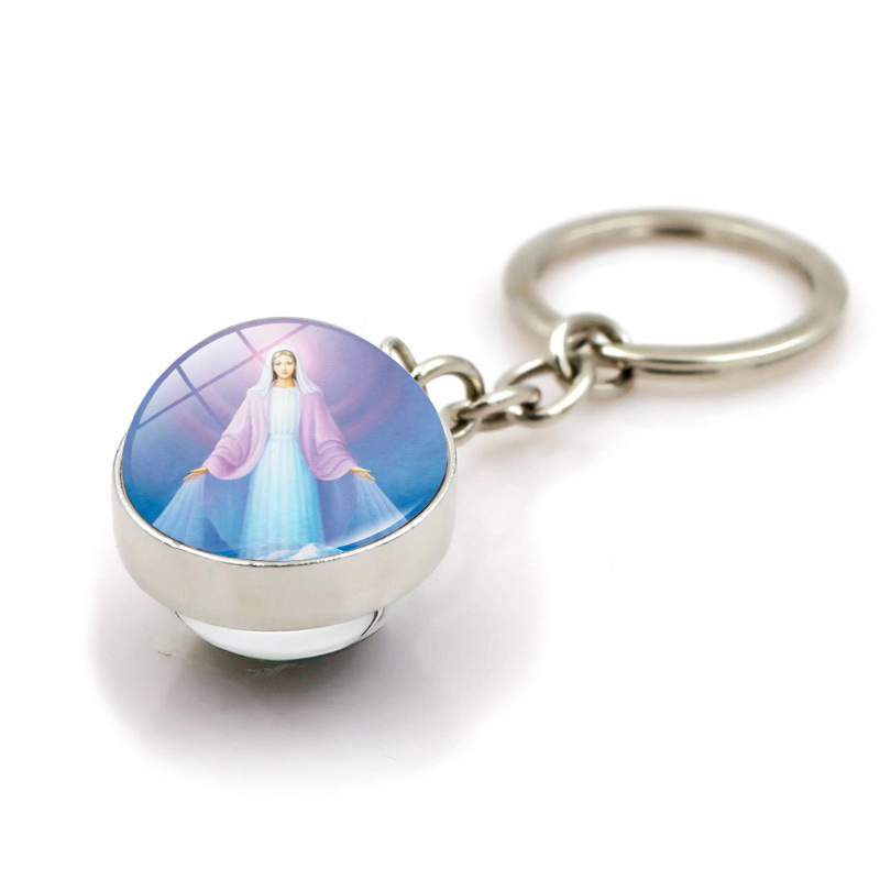 Ciondolo Portachiavi Luminoso Vergine Maria Sfera Vetro Bifacciale Portachiavi Regalo ZK