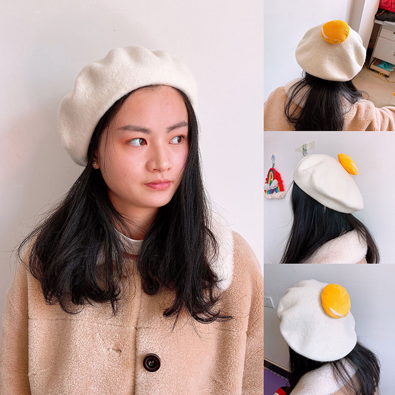 Women Cute Hats Yolk Handmade Wool Felt Painter Creative Parent-child ...