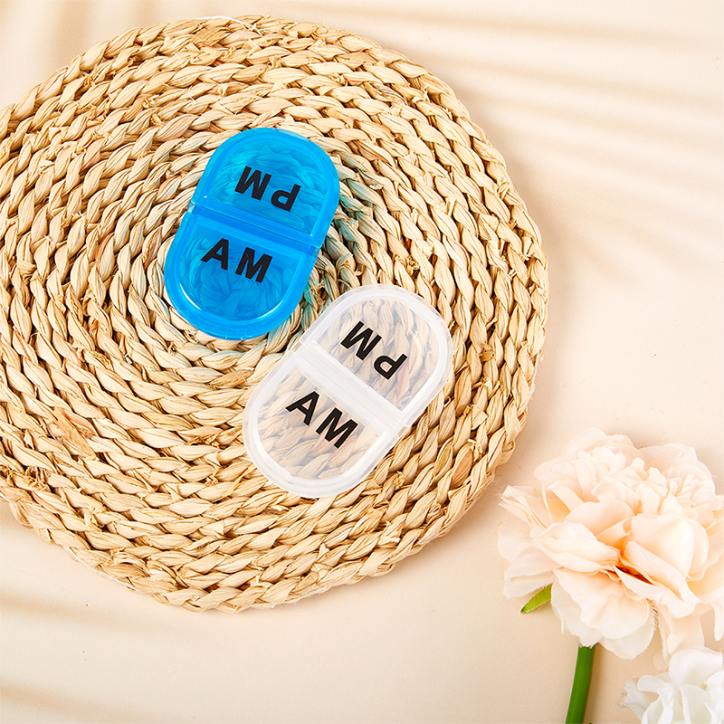 2 Grids Waterproof One Day Pill Box Oval Pill Storage Box Dispenser ...