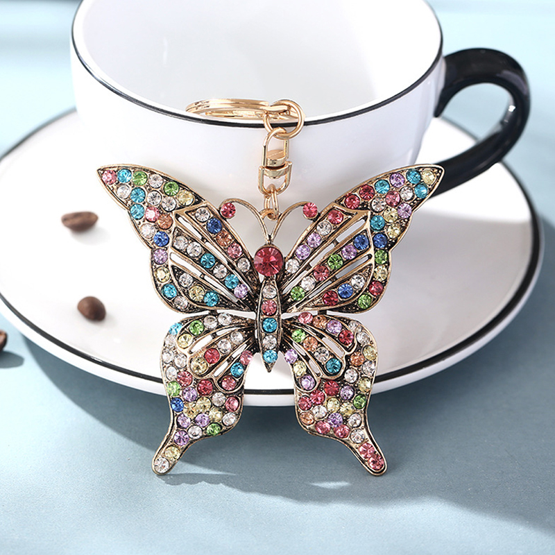 Ornamenti Moda Nuovo Colore Cristallo Farfalla Cava Intarsio Diamante Portachiavi