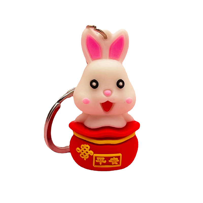 Carino cartone animato Capodanno coniglio portachiavi bambola animale portachiavi borsa fortunata ciondolo