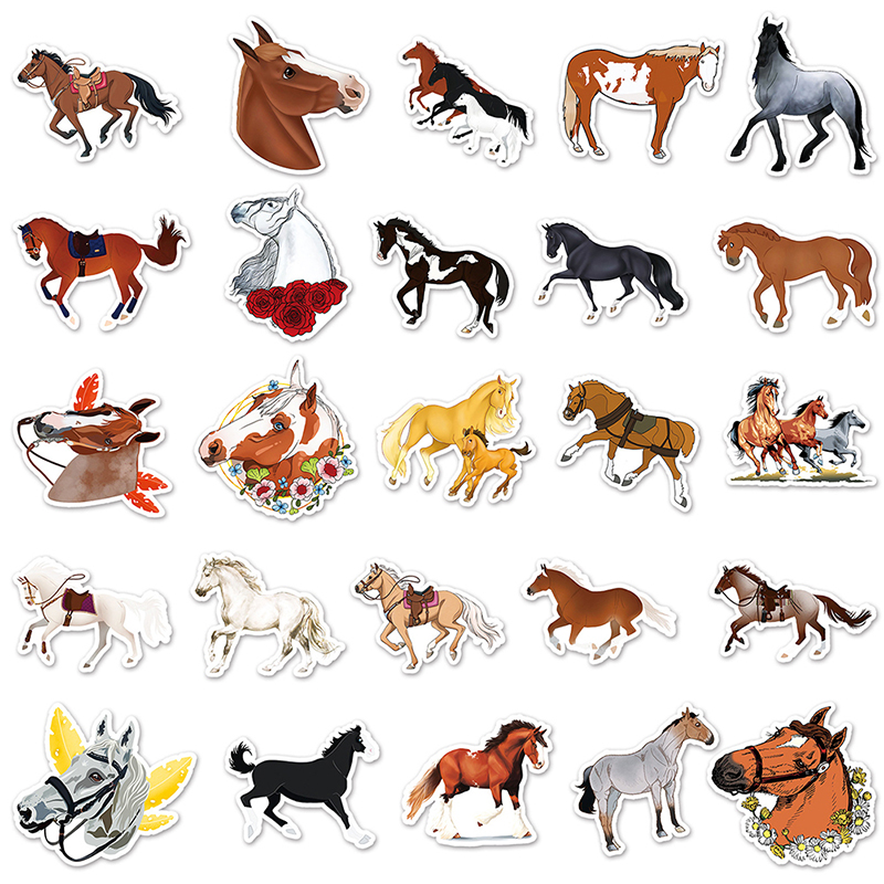 50Pcs Cartoon Animal Horse Stickers Kids Toys Sticker Stationery Laptop ...