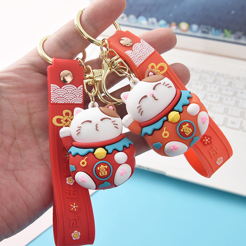 Portachiavi gatto fortunato Creative Country Tide Wish esaudito carino animale epossidico gatto Z4