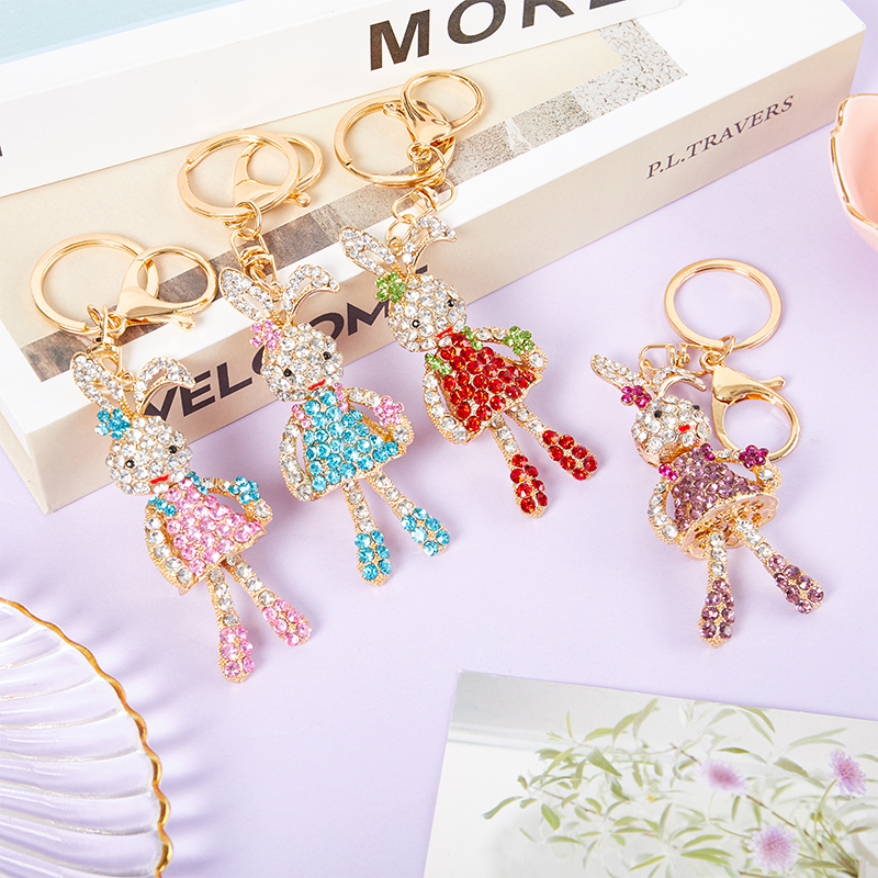 Ciondolo Borsa Portachiavi Strass Moda Strass Bellissimo Orecchio Lungo Portachiavi Coniglio