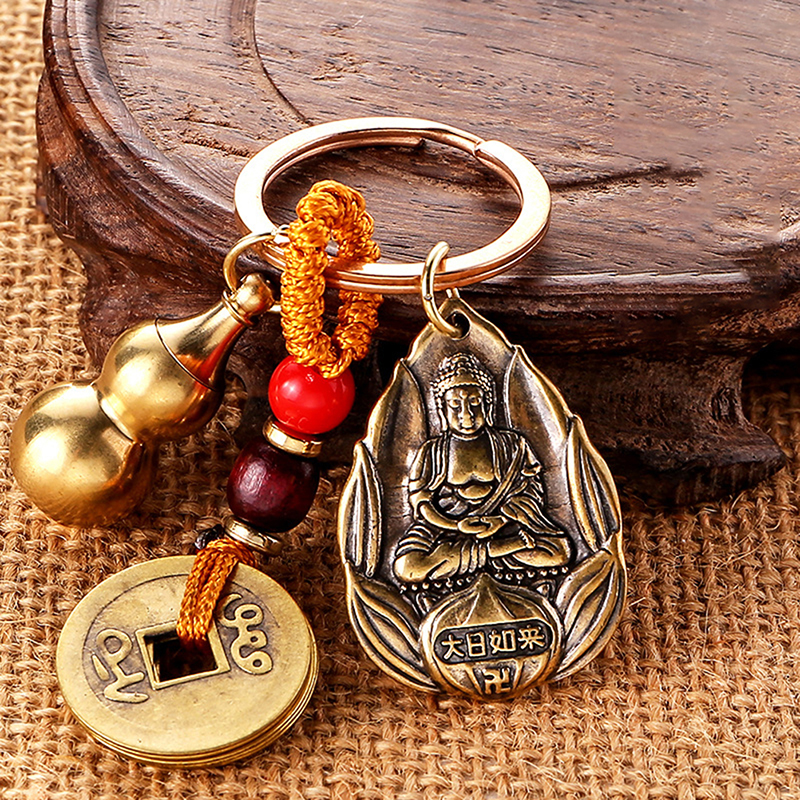 Portachiavi in ottone cinese degli otto dei guardiani ornamento da appendere per auto BII