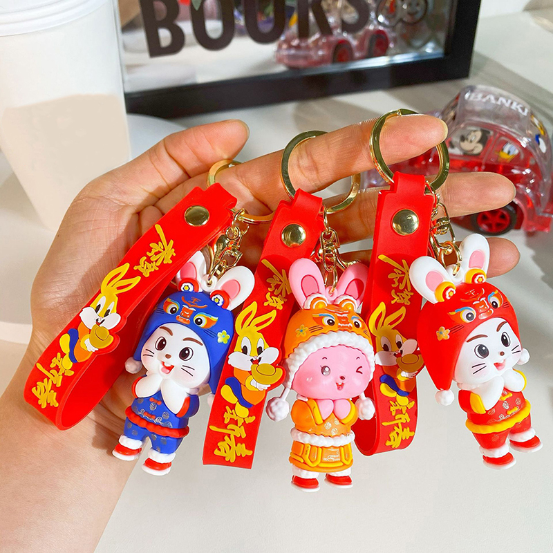 Carino Modello Coniglio Portachiavi Cartoni animati PVC Animali Giocattoli Portachiavi Per Donna Borsa Pe Z4
