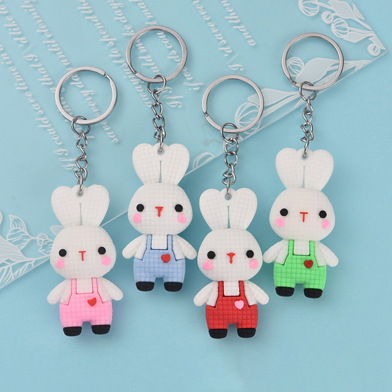 Cute Animal Chinese Rabbit Keychains Colorful Resin Pendants Key Chain Keyrin EI