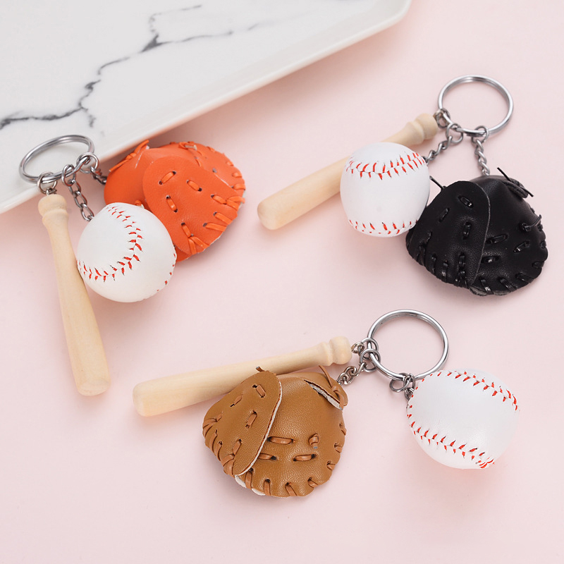Mini Guanto Baseball Tre Pezzi Legno Portachiavi Auto Anello Chiavi Donna Uomo Gi Th
