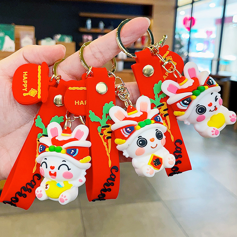 Portachiavi rosso Capodanno 2023 carino portachiavi coniglio coniglio coniglio decorazione appesa wi