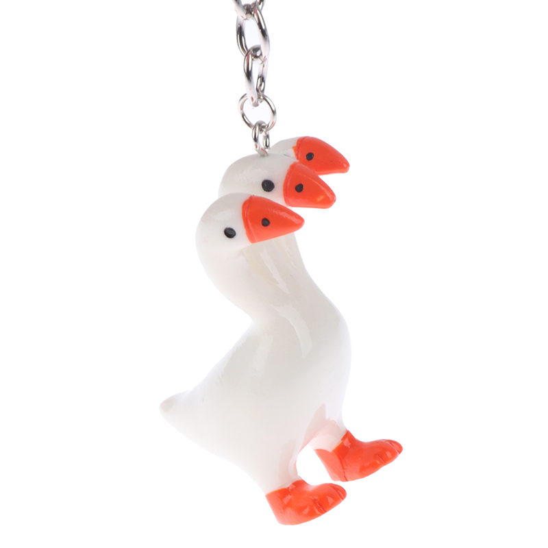 Portachiavi anatra a tre teste resina per donna amico regalo unico divertente -yu