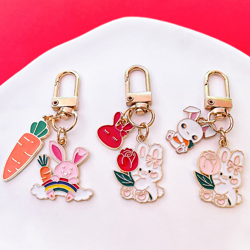 Carino Portachiavi Animale Coniglio Anello Chiavi Smalto Portachiavi Per Donna Uomo Cuffie