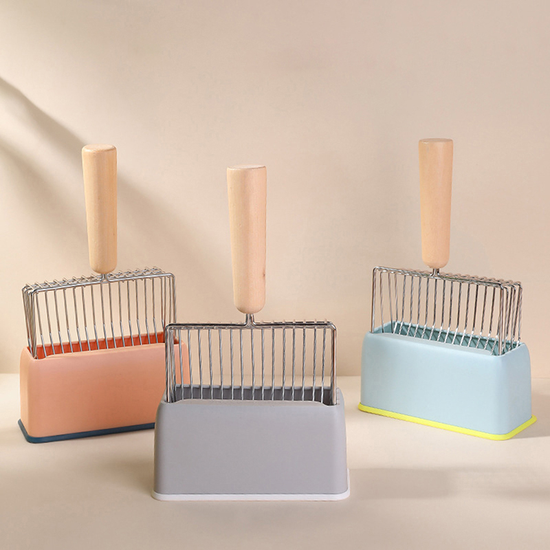 Extra Large Stainless Cat Litter Scoop Set 17cm Metal Wooden Handle Color