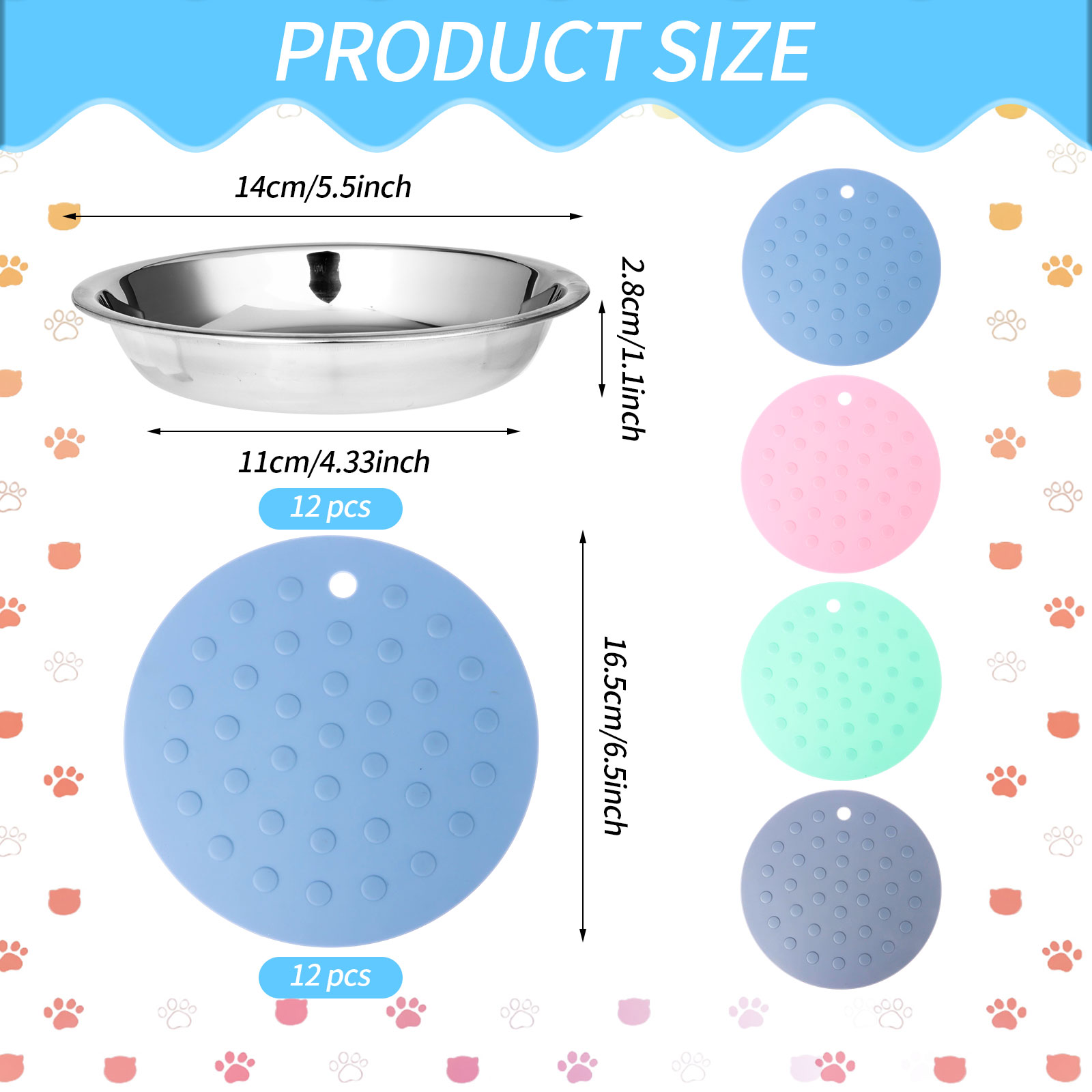 12 Pcs Shallow Cat Food Bowls Stainless Steel Cat Dishes_xp -wf