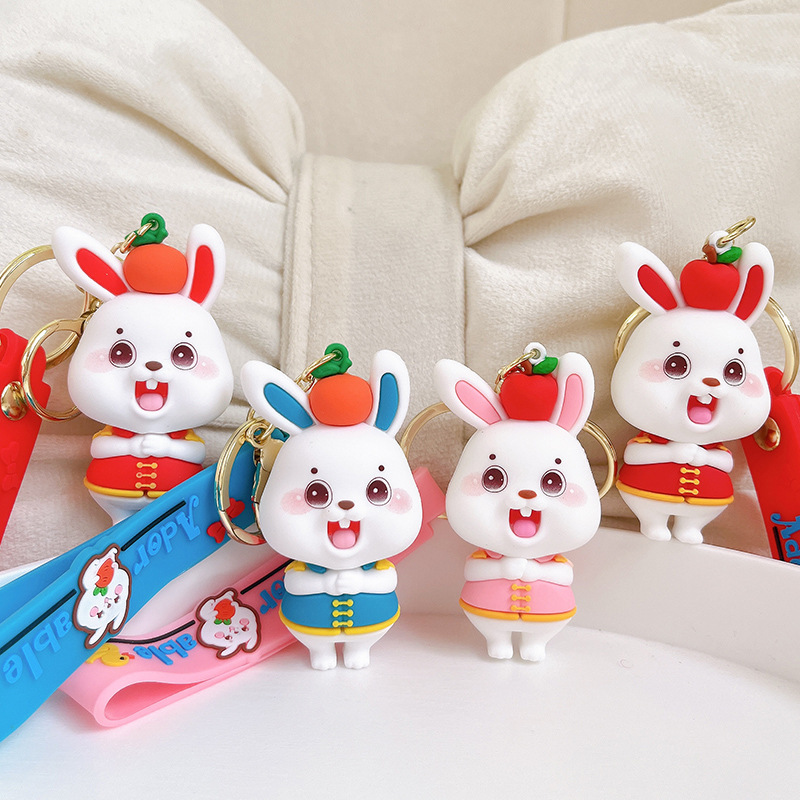 Anello chiave auto anno del coniglio cartoni animati portachiavi borsa auto ciondolo decorativo ~~