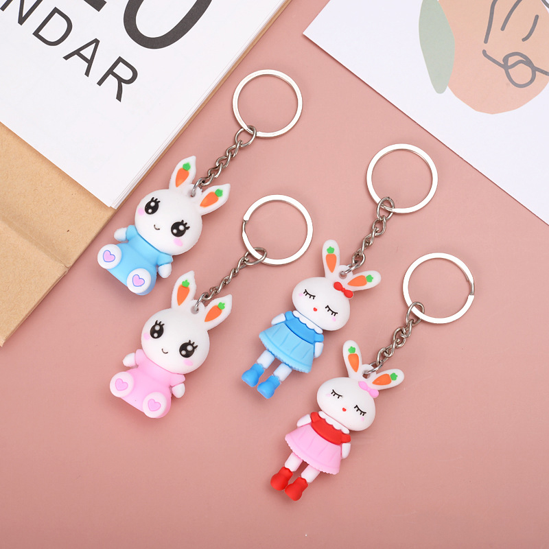 Carino cartone animato anime portachiavi coniglio rosa per donna borsa moda ciondolo auto -yu
