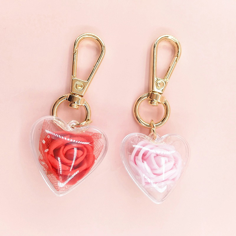 Fashion Rose Heart Pendant Keychain for Women Flower Love Keyring Bag Charms ba